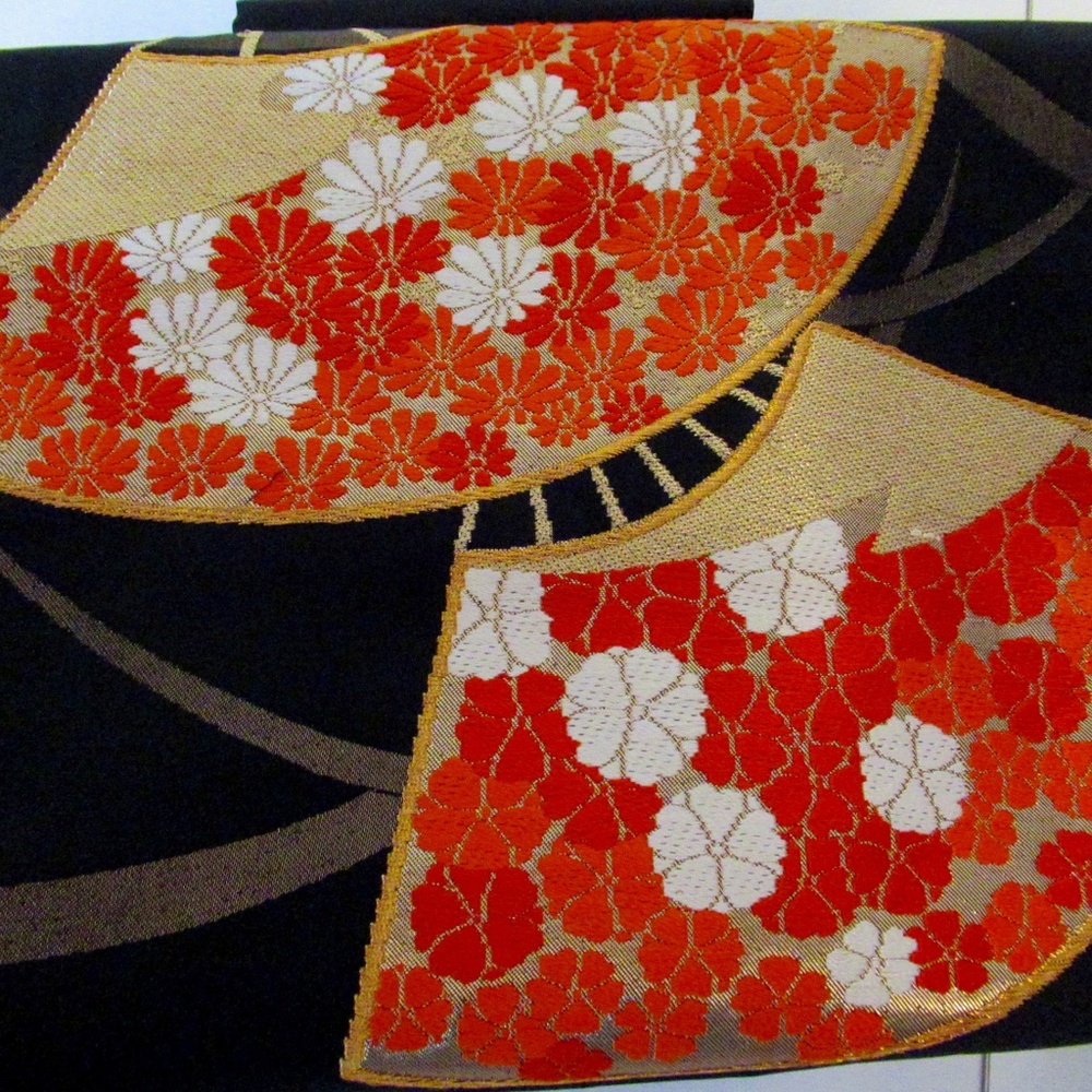 Authentic Japanese Obi Belt (Fan Pattern Print) - Gem